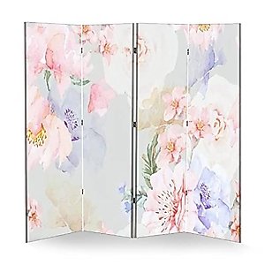Wood Screen Room Divider Rose Seamless with Watercolor on Pastel Designed for Fabric Luxurious Folding Screen Canvas Privacy Partition Panels Dual-Sided Wall Divider Indoor Display Shelves 4 Panels