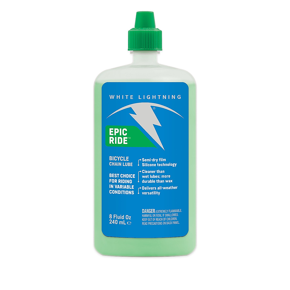 White Lightning Epic Ride All Conditions Light Bicycle Chain Lube, 8-Ounce Drip Squeeze Bottle