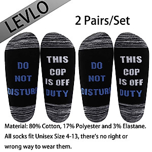 LEVLO Cop Off Duty Socks Police Officer Gift Do Not Disturb This Cop is Off Duty Socks Cop Gift for Men Policemen Socks (2 Pairs/Set)