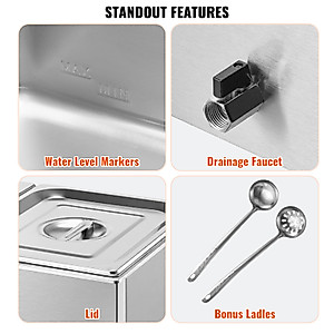 VEVOR 2-Pan Commercial Food Warmer, 24QT Electric Steam Table, 1200W Professional Countertop Stainless Steel Buffet Bain Marie with 86-185°F Temp Control for Catering and Restaurants, Silver