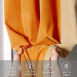JYXIUBS Velvet Curtains 95 Inches Long, Velvet Blackout Curtains with Color Block Room Darkening Window Curtains for Bedroom Living Room, 2 Panels 52 x 95 Inch, Orange and Camel