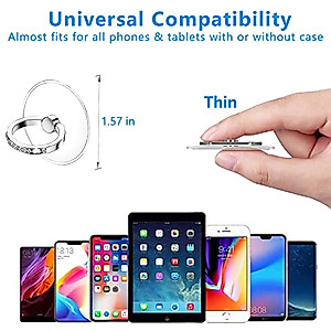 Kinizuxi Cell Phone Ring Holder Stand 2 Packs Sliver, Glitter Diamond Phone Ring Finger Kickstand Universal 360 Degree Rotation,Clear Phone Ring Grip Compatible with Various Mobile Phones