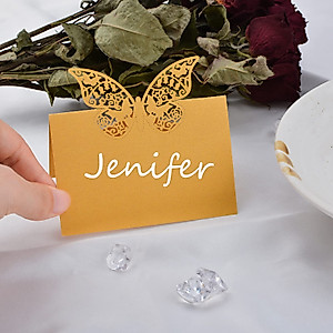 URROMA 3D-Butterfly Place Cards, 50 Pcs Gold Name Place Cards Laser Cut Design Table Cards Guest Name Food Signs for Table Setting Reception Party