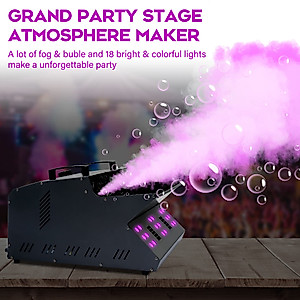 TC-Home 3000W Stage Bubble Fog Machine with LED Lights 3 In 1 Double Bubble Fans DMX Stage Machine Stage Effect for Party Wedding w/Remote control