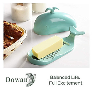 DOWAN Whale Butter Dish, Cute Butter Dish, Funny Gifts for Mom Wife Friends, Fish Bone Cutting Measuring Lines and Tail Non-slip Design, Ideal Decor Gift for Birthday Wedding Housewarming, Turquoise