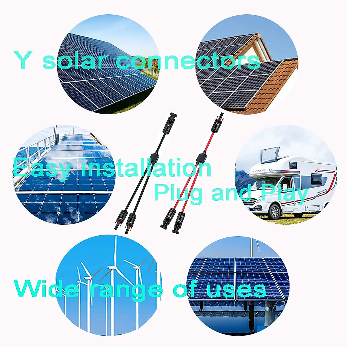 WOODGUILIN Solar Y Connector,Solar Y Branch Parallel Cable,Solar 1 to 3 Male Female Connector Adapter,10AWG 45A Waterproof IP68 40CM Cable,for Solar Panels,Solar Cells (MFFF&FMMM, 1 Pair)