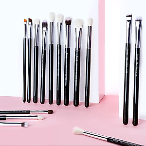 Jessup Eye Makeup Brushes Set Professional 15pcs with Eyeshadow Blending Concealer Eyebrow Eyliner Brush (Pearl Black/Silver)