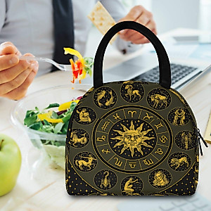 TropicalLife Sun Moon Constellation Lunch Bag Insulated Lunch Box Cooler Tote Bag, Celestial Zodiac Reusable Zipper Meal Prep Handbag for Kids Teen Girls Women Men Work Office Outdoor Picnic