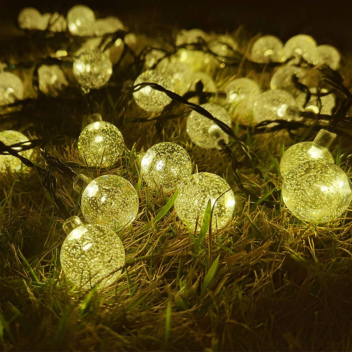 Solar & Battery Operated String Lights Outdoor LED Waterproof Decorative Lights with Remote, 8 Lighting Modes Crystal Globe Lights for Indoor Bedroom Garden Patio Decor, 60LED, 35.6FT, Warm White