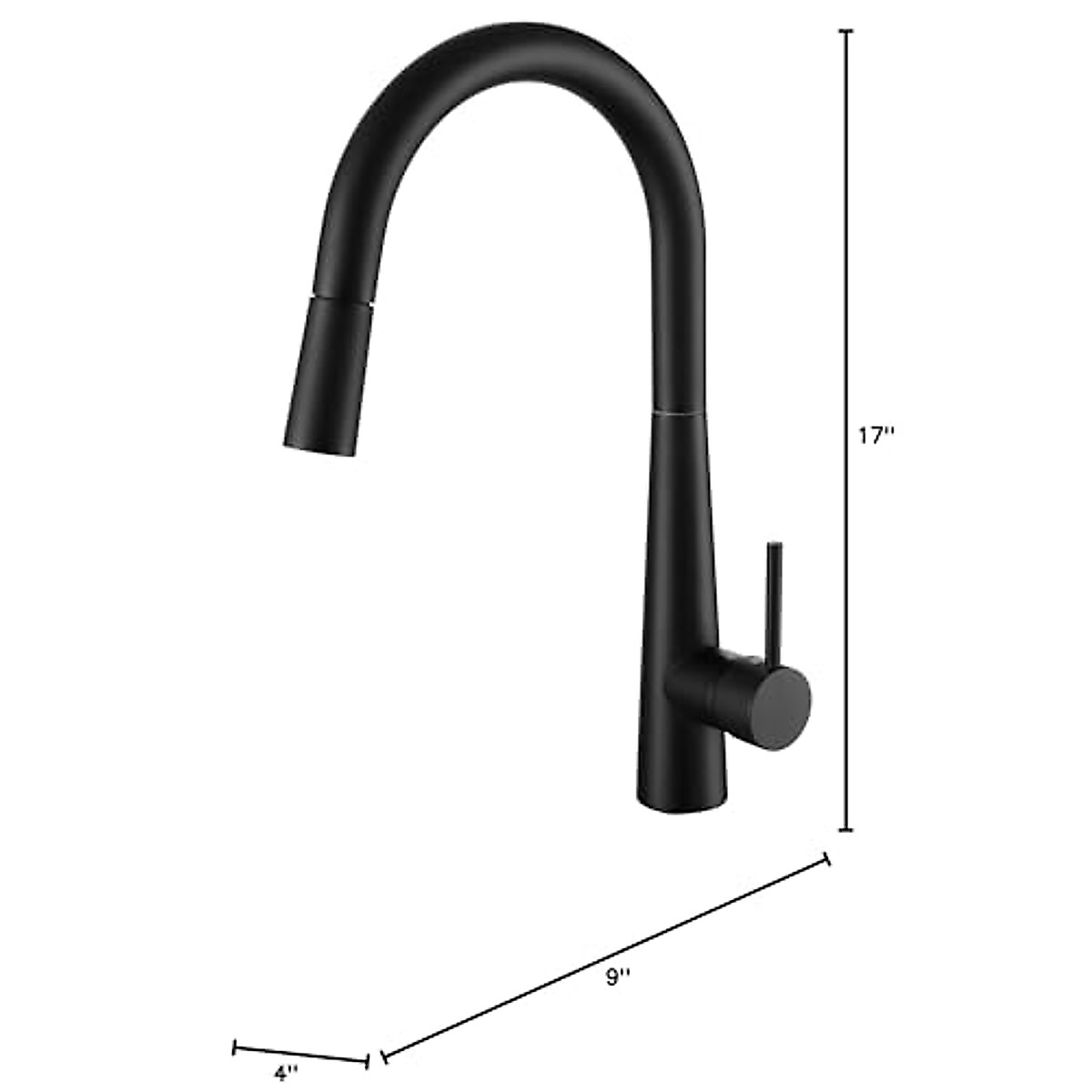 Westbrass KD07A-62 17" Single Handle Kitchen Faucet with Adjustable Pull Down Sprayer, Matte Black