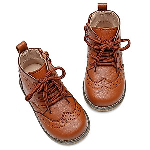 DADAWEN Toddler Baby Boys Girls Hiking Boots Waterproof Leather Non Slip Lace Up Outdoor Work Ankle Winter Snow Boots(Toddler/Little Kid) Brown US Size 5.5 M Toddler
