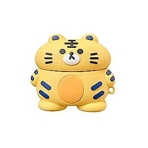 TOU-BEGUIN Wireless Earphone Case Compatible with Airpods Pro, Cute 3D Cartoon Animals Tiger Design Soft Silicone Full Body Protective Skin Cover Accessories with Hook