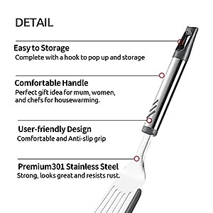 Lebabo Metal Spatula, 12.6" Stainless steel Slotted Fish Spatula with Heat Resistant Handle, Spatula turner with Silicone Top Soft Edge for Non-Stick Pan, Cooking, Flipping, Frying, Dishwasher Safe