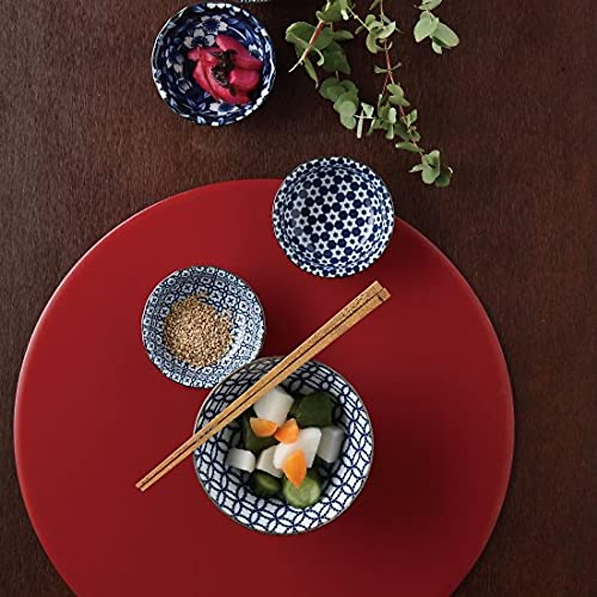 JapanBargain 4686, Japanese Porcelain Rice Bowls Gift Set, Traditional Japanese Inspired Pattern Miso Soup Bowls, Blue Color Salad, Set of 5, Made in Japan