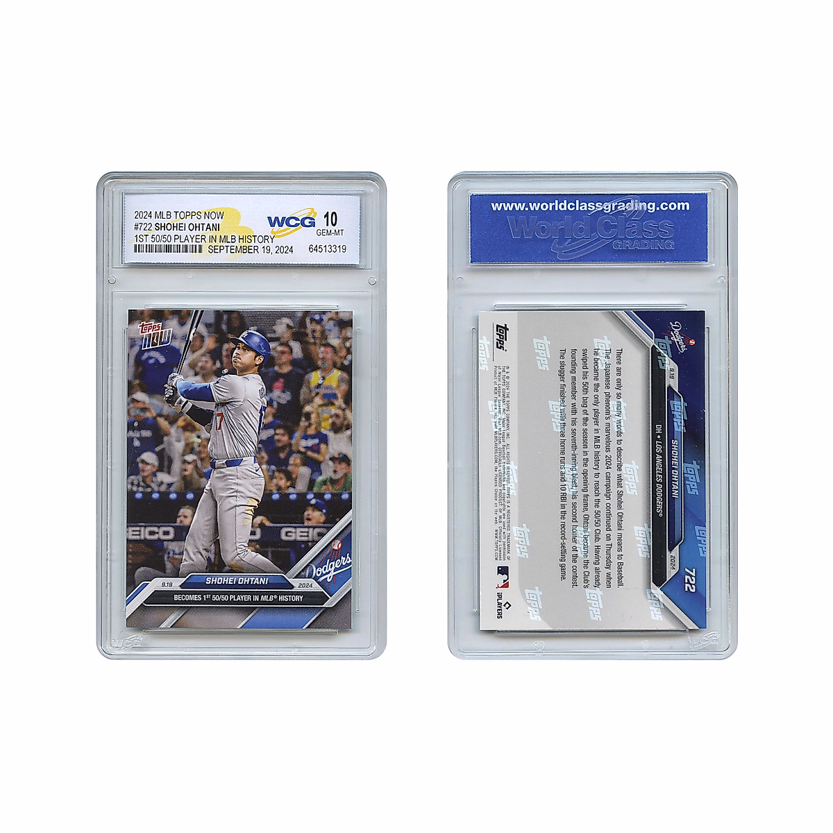 2024 Topps Now Official SHOHEI OHTANI Becomes 1st 50/50 Player in MLB History Card #722 - Graded GEM Mint 10