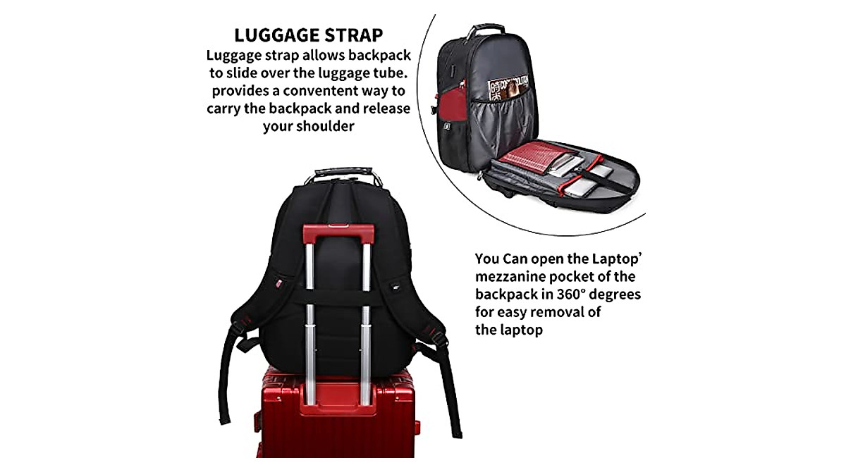 SHRRADOO Large Travel Laptop Backpack with USB Charging