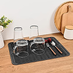 Elyum Dish Drying Mat, Silicone Drying Mat Heat Resistant Dish Mat Non-Slip Easy Clean Drying Mats for Kitchen Counter Sink(16" x 12'', Black)