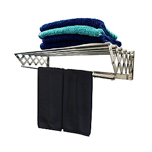 Extendable Towel Rack Wall Mounted for Bathroom or External Use, Stainless Steel with 6 Rods 5 Hooks, Durable, Heavy Duty, Resistance to Corrosion Oxidation Rust | Supports 60Lb