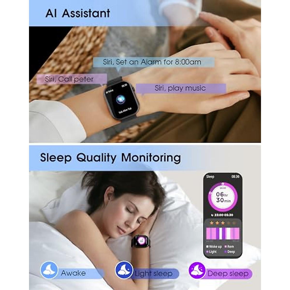 BYBUKCKR Smart Watch for Men Women (Answer/Make Call), 2" Smartwatch for Android Phones and iPhone Compatible, IP68 Waterproof Fitness Watch with Heart Rate Monitor Blood Oxygen Sleep Tracker, Black