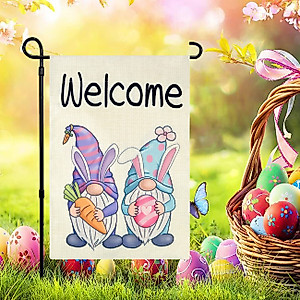 Easter Garden Flag Double Sided, Welcome Gnomes Easter Flag Yard Flag for Outdoor Decoration 12x18 Inch