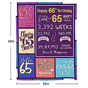 65th Birthday Gifts for Women Blanket,65th Birthday Decorations for Women,65th Birthday Gifts for Men,Gifts for 65 Year Old Woman,1958 Birthday Gifts for Women,Her,Him,Sister Throw Blanket 60"x50"
