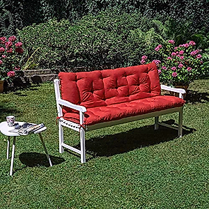 HZWDD Waterproof Bench Cushion with Backrest, 2 or 3 Seat Swing Replacement Cushions with Throw Pillow Overstuffed for Garden Patio Swing Outdoor Bench Cushions