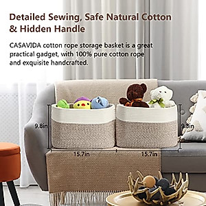 CASAVIDA Woven Baskets for Storage Set of 3, Cotton Rope Basket Storage Baskets for Organizing with Handles, Closet Soft Storage Baskets for Shelf Nursery Baby Laundry Living Room & Bedroom