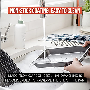 Chef Pomodoro Nonstick Carbon Steel Large Roasting Pan with Rack, Turkey Roasting Pan, Roaster Pan for Oven, Turkey Roaster Pan, Roaster Bakeware Grey