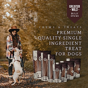GREATER WILD Beef Bully Sticks Dog Treats, 5 6" Sticks - Single Ingredient, All Natural, Long Lasting Dog Chews for Large and Small Dogs - 100% Digestible