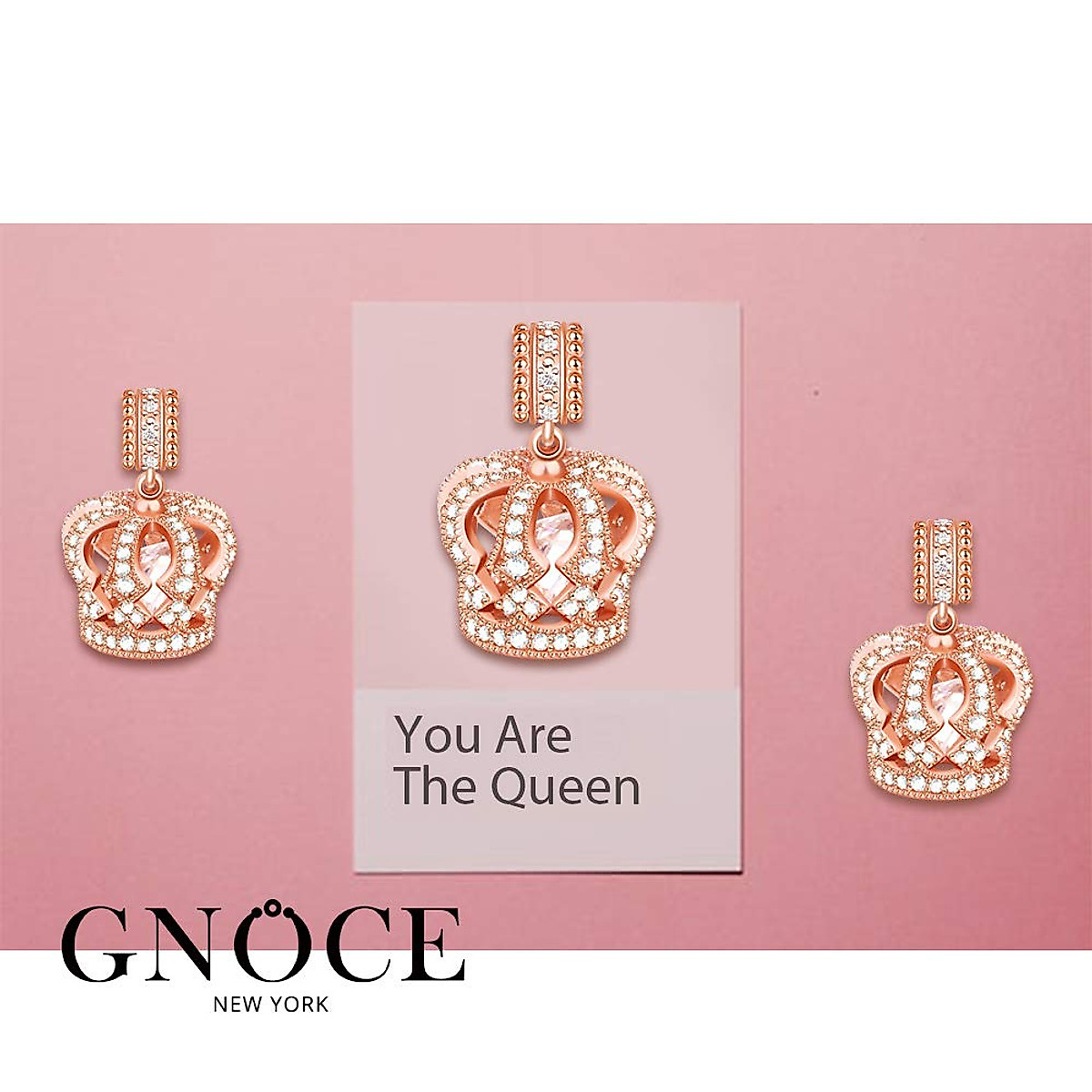 GNOCE 18K Rose Gold Charm Pendant 925 Sterling Silver You Are The Queen Crown Dangle Charm With Cz Fairytale Princess Prince Noble Splendor Shine Crown Bead Fit All Bracelet Necklace