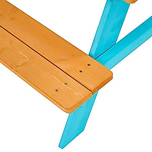 Teamson Kids Picnic Table, Kids Outdoor Table with Built-in Benches, Natural/Aqua