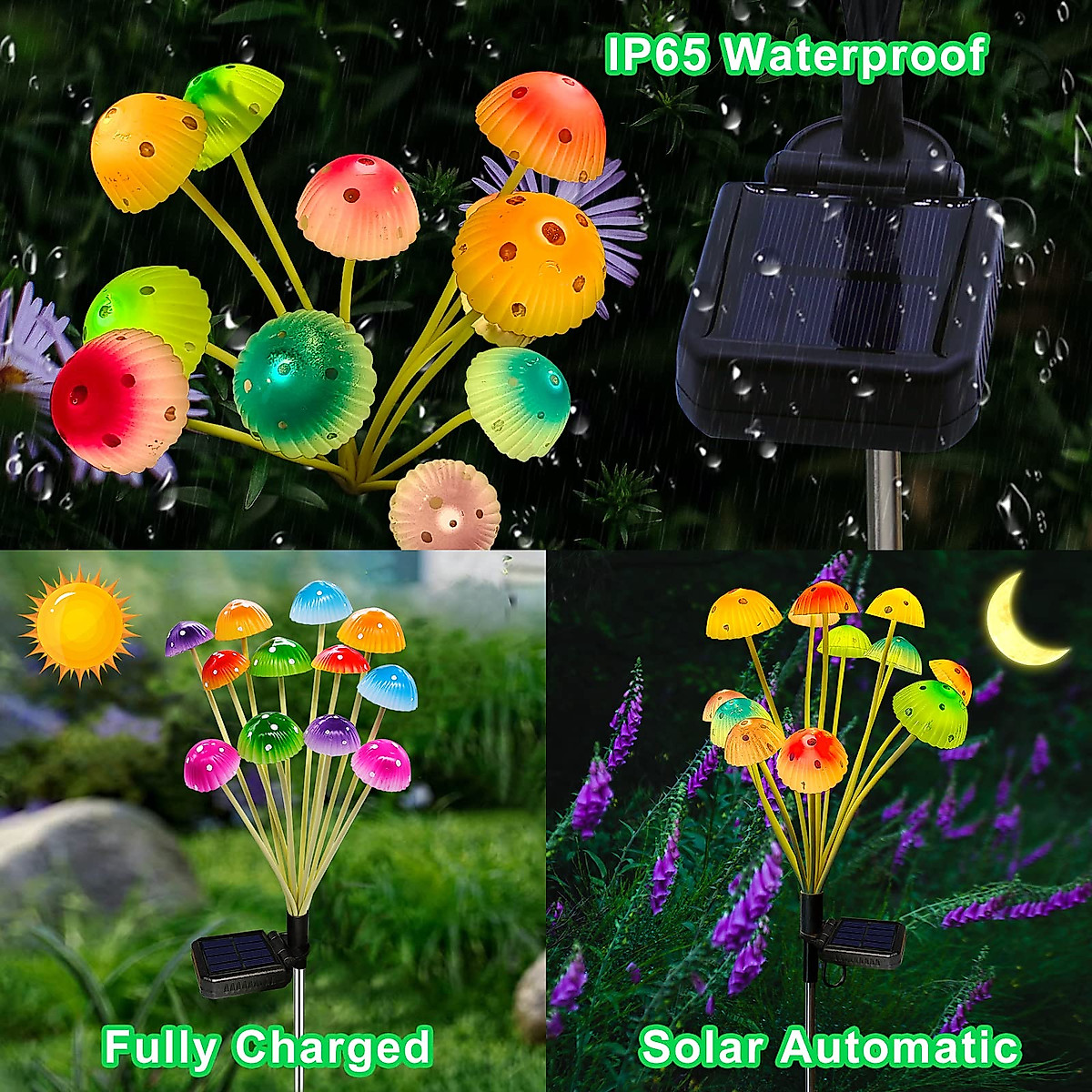 Solar Garden Lights, 2 Pack Solar Mushroom Lights Outdoor, Upgraded 24LED Mushroom Flower Light Yard Decor Outside Waterproof, Garden Decor for Lawn Front Porch Patio Backyard