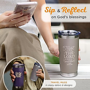 Christian Art Gifts Stainless Steel Double-Wall Vacuum Insulated Travel Mug 18 oz Gray Tumbler with Retractable Lid for Women and Men Bible Verse - Trust in the Lord - Proverbs 3:5