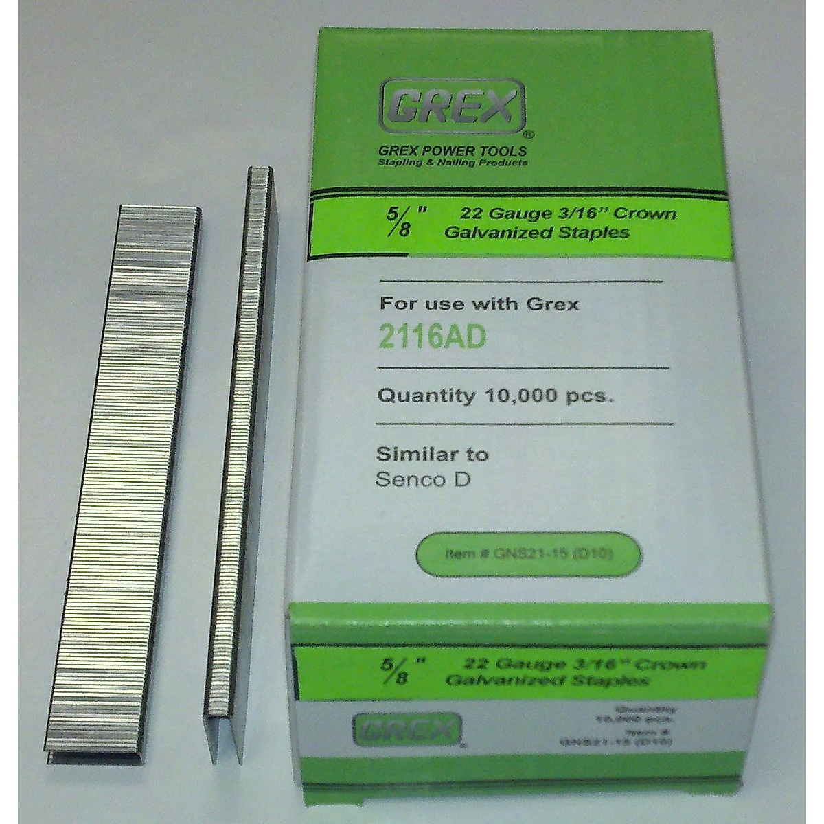 Grex GNS21-15(D10) 22 Gauge 3/16" Crown 5/8"Long, Galvanized Staples, 10,000/BX