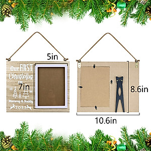 Xunboo Baby 1st Christmas Picture Frame, First Christmas Frame for New Parents, Newborn Family Natural Wood Photo Frame (First Christmas as daddy and mommy)