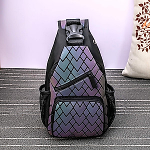 FZChenrry Luminous Geometric Backpack Women Holographic Reflective Bags and Crossbody Bag Iridescent Backpack Lumikay (No.19011-03)