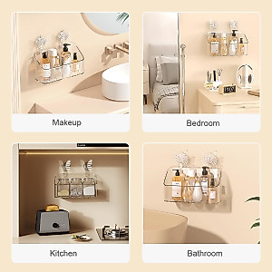 Eirunyx Clear Shower Caddy Suction Cup，No-Drill Clear Wall Caddy，Bathroom Shower Shelves Removable Shower Basket Strong Suction Shower Organizer Shower Rack