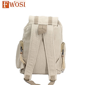 Fwosi Handmade Beige Laptop Backpack - Pure Hemp Bookbag for School, Day Hiking & Travel - Lightweight, Multi-Pocket, 5 Compartments for Books, Purse, Wallet, Everyday Accessories - Crafts from Nepal