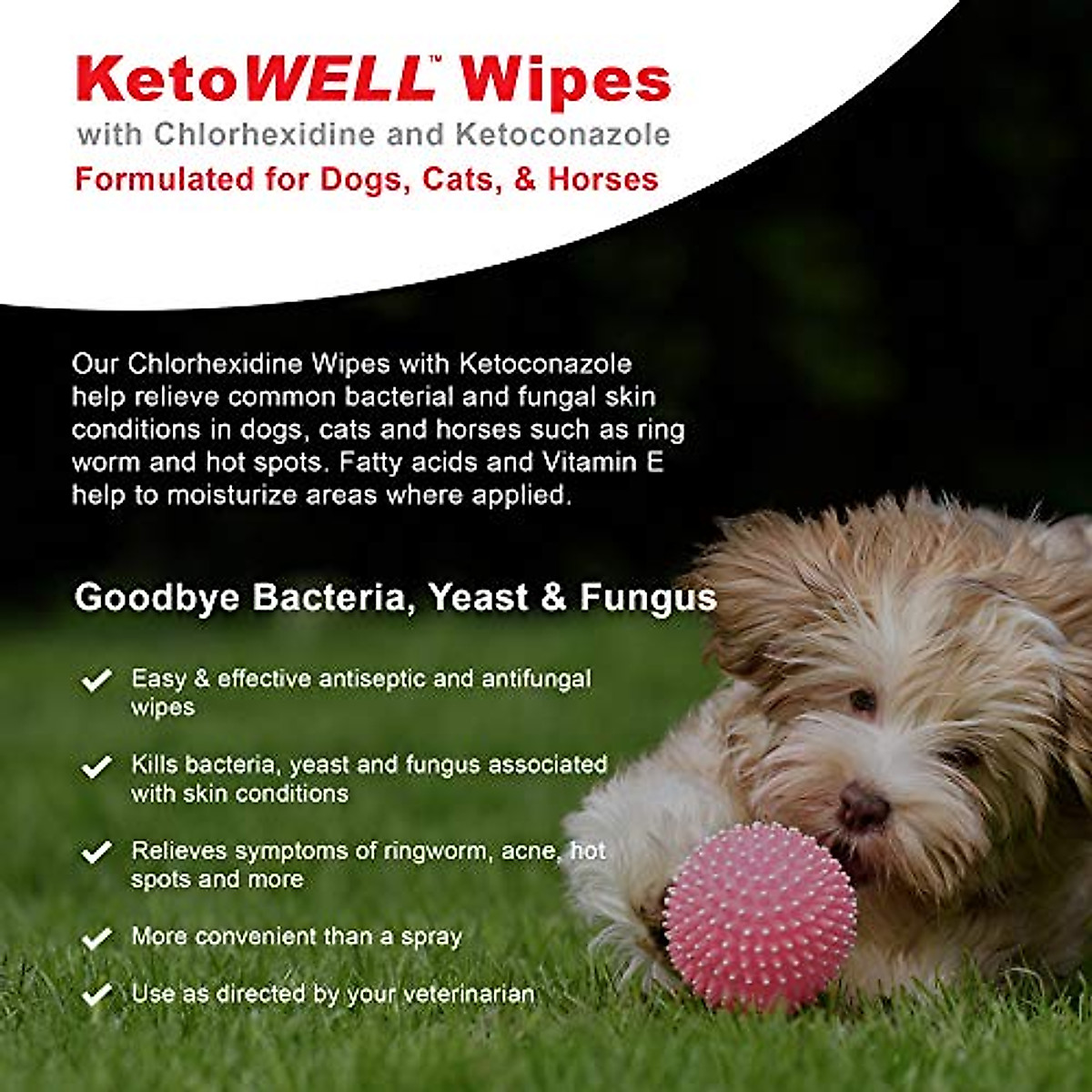 KetoWELL Topical Wipes with Ketoconazole for Dogs & Cats Medicated Pet Wipes - 50 Count