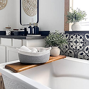 Goodpick Small Woven Basket Cute Gray Rope Basket Cotton Basket Baby Room Storage Basket Dog Toy Basket with Handles Empty Gift Basket for Shelf 12"x 8" x 5" Easter Basket Oval Candy Color Design