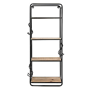 Creative Co-Op 32 Inch Metal & Wood Hooks Wall Shelf, Black