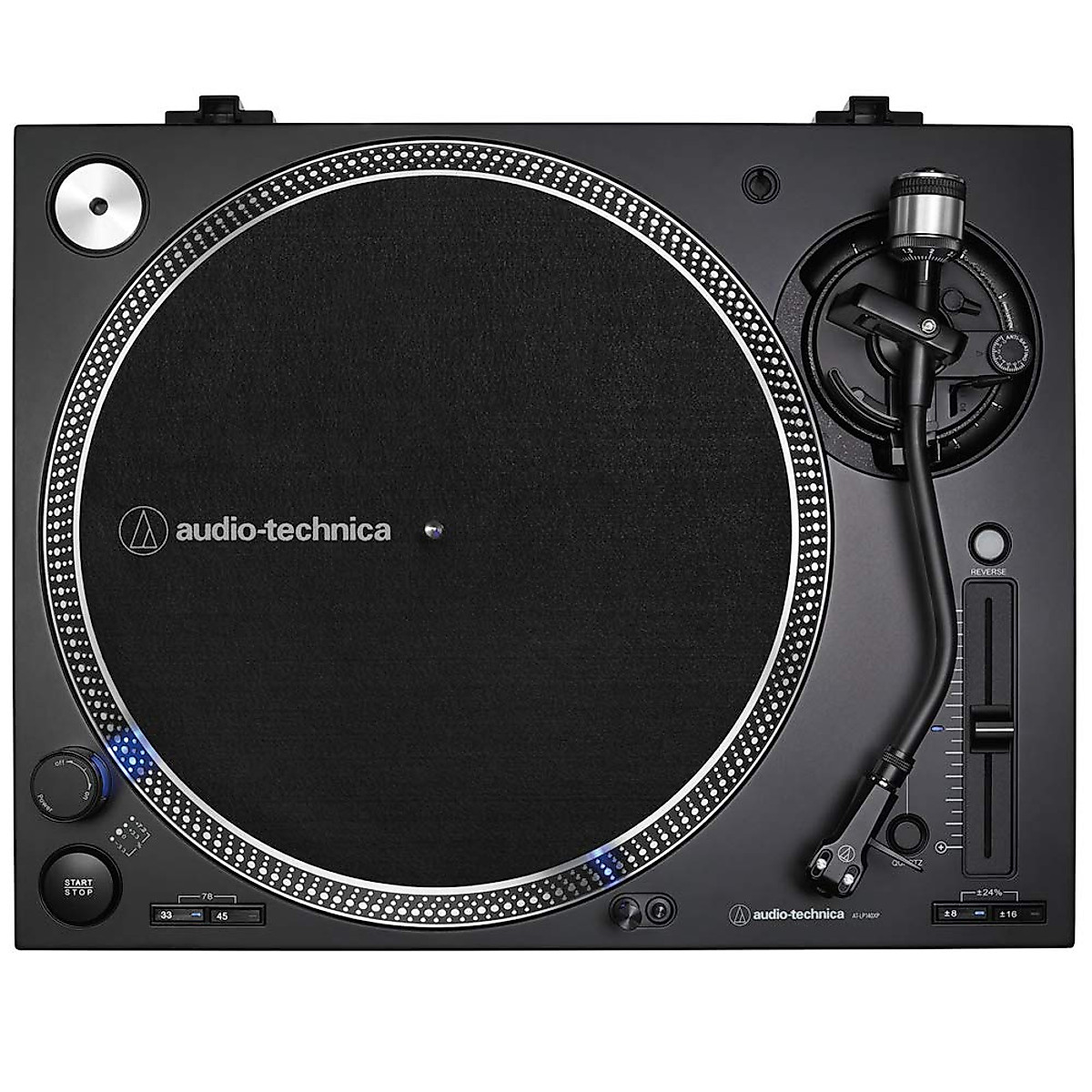 Audio-Technica Direct-Drive Professional DJ Turntable Black (AT-LP140XP-BK) with Essentials Bundle Includes Protective Turntable Platter and Vinyl Record Cleaning System
