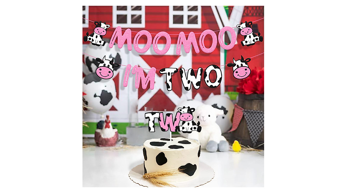 Moo Moo I’m Two Birthday Decorations - Cow Theme Supplies
