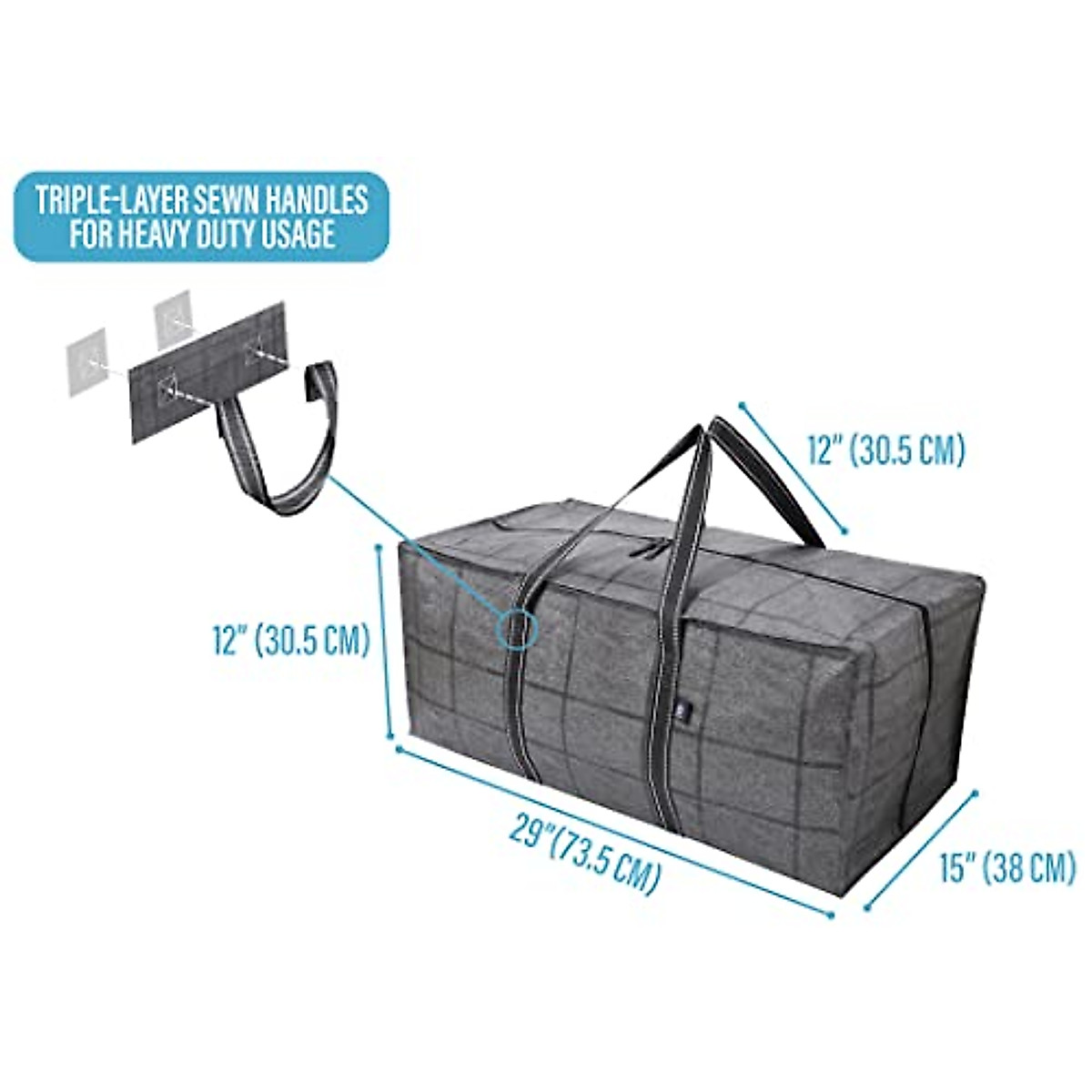 VENO 4 Pack Heavy Duty Extra Large Storage Bag, Moving Bag, Clothes Organizer, for Blanket, Comforter, Bedroom Closet, Dorm Room Essentials, Moving Supplies, Storage Tote, Reusable and Sustainable (BLK Windowpane - Set of 4)…