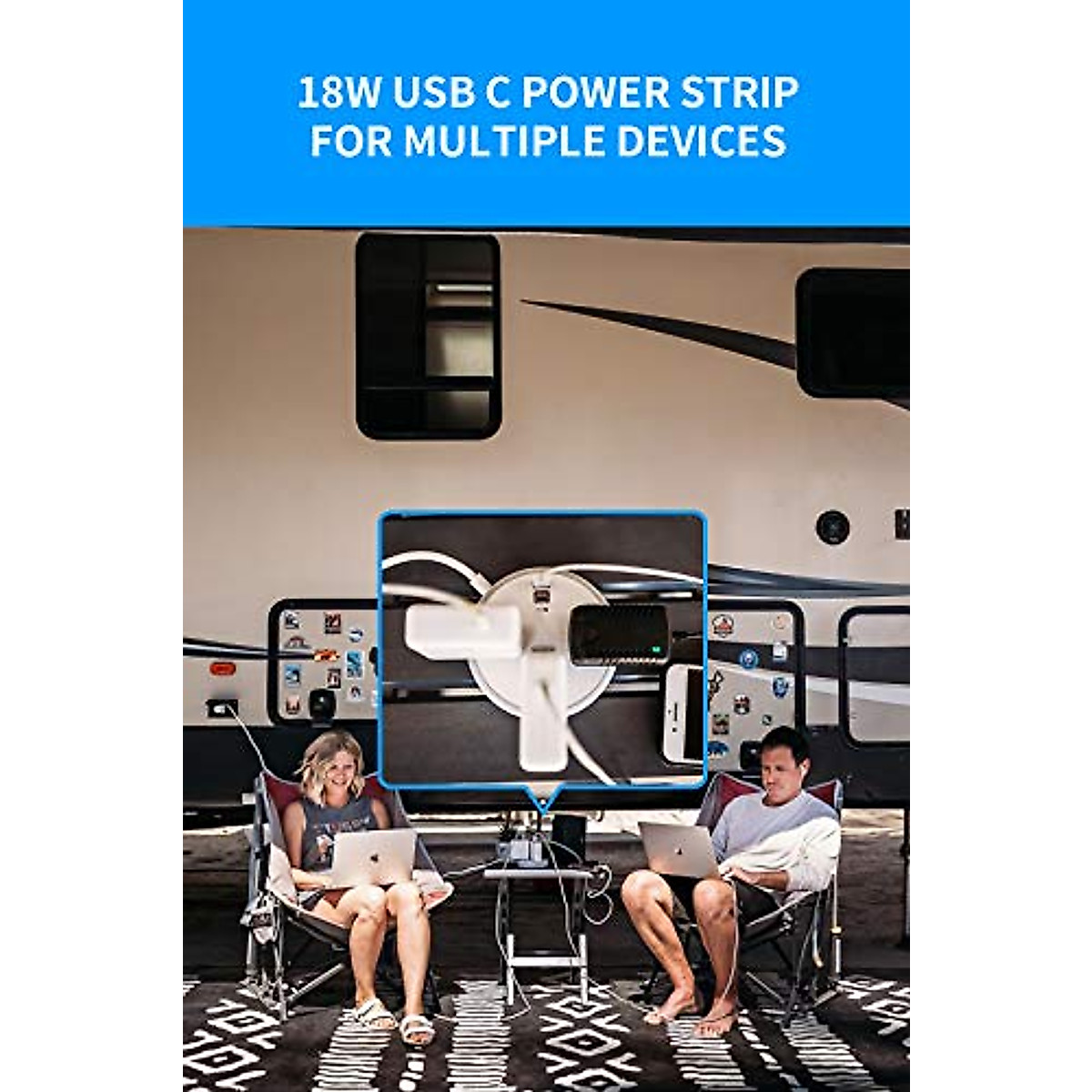 Power Strip with USB C, NTONPOWER Flat Plug Power Strip with USB Ports, 3 Widely Spaced Outlets, Extension Cord with Multiple Outlets, Small and Compact Size,100-240V for International Travel