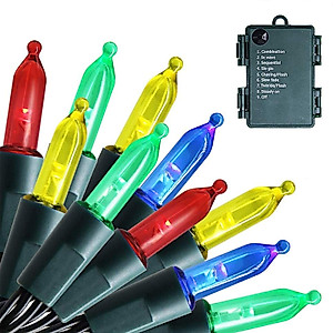 Twinkle Star Outdoor Halloween Lights Battery Operated 50 LED Mini String Light with 8 Modes, 16ft Waterproof Fairy Lights for Garden Patio Wedding Wreath Party Decoration (Orange, 2 Pack)