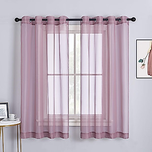 NICETOWN Bedroom Sheer Curtains 63 inch Length for Princess Bedroom, Grommet Top Voile Textured Window Curtains Light and Airy Drapes for Children Room, 54'' W, 1 Pair, Purple,Adult