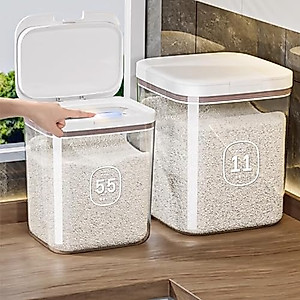 Qiveno Airtight Rice Storage Bin Flour Storage Container 11 L/10.5qt/10kg, Clear Food Container with Measuring Cup Airtight Lid for Kitchen Pantry Organization and Storage