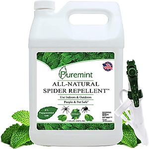 Puremint Spider Repellent, Natural 5% Peppermint Oil Spray, Kills & Deters All Types of Spiders and Insects, Indoor and Outdoor Use, 128 fl oz Gallon