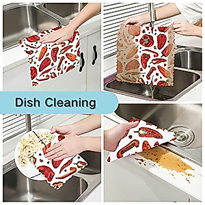 Oyihfvs Seamless Hand Drawn Red Color Chili Pepper Slices Red Peppers Pack of 6 Pcs Kitchen Dish Towels, Absorbent Soft Dishcloths for Bar Cafe Car Table Chair Window Washable Towels 11 x 11 inches
